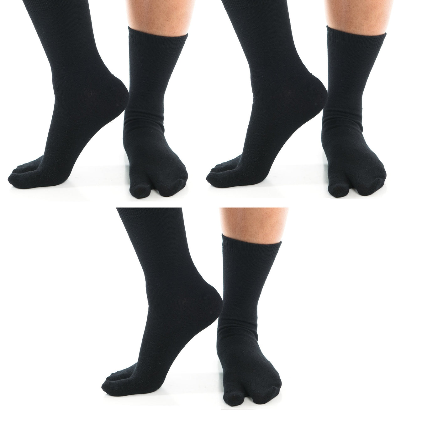3 Pairs - Split-Toe Tabi Socks Black, White, and Khaki Options Solid C ...